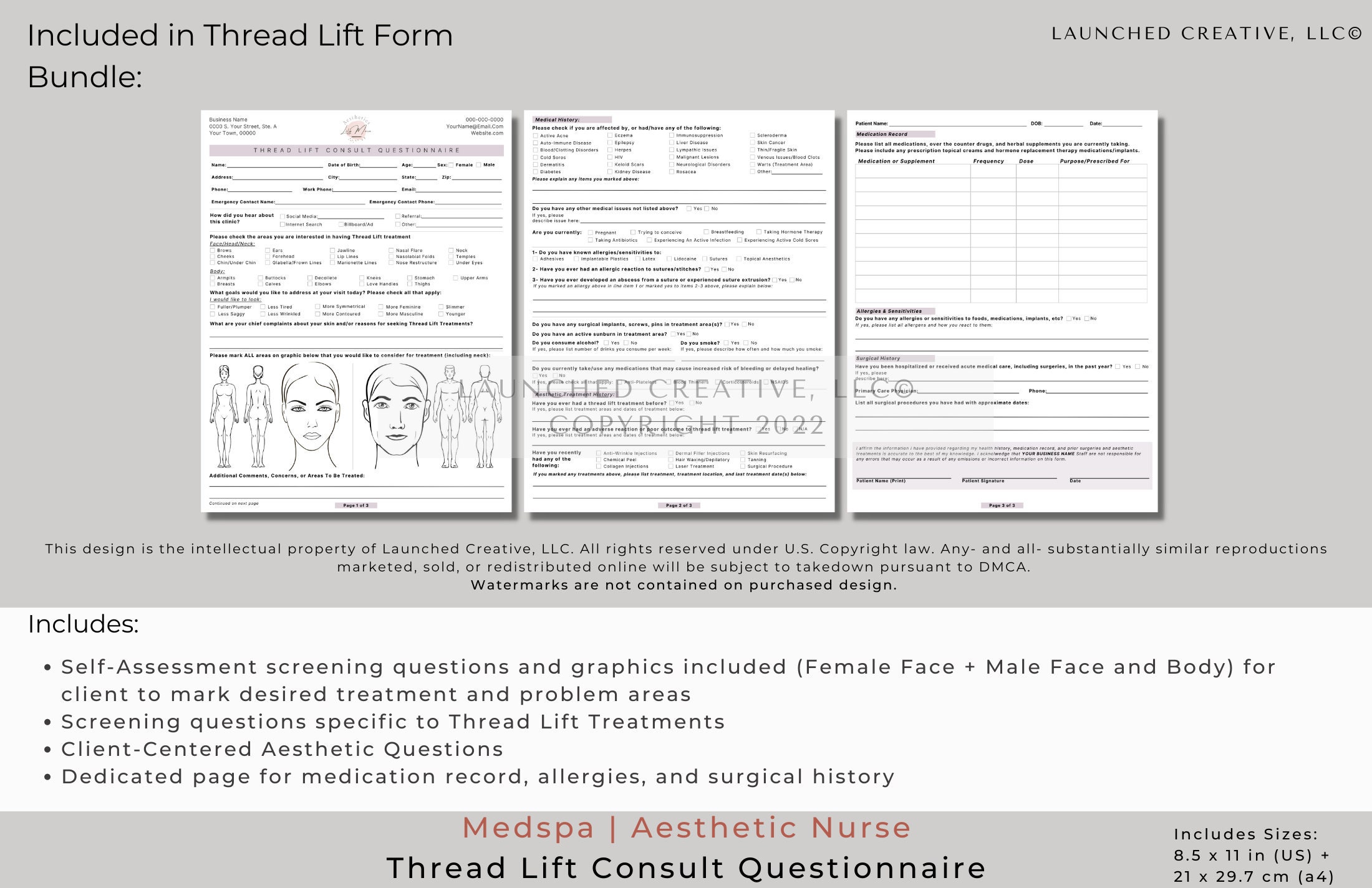 Thread Lift Form Bundle Threadlift Consent PDO Thread Consult Thread ...