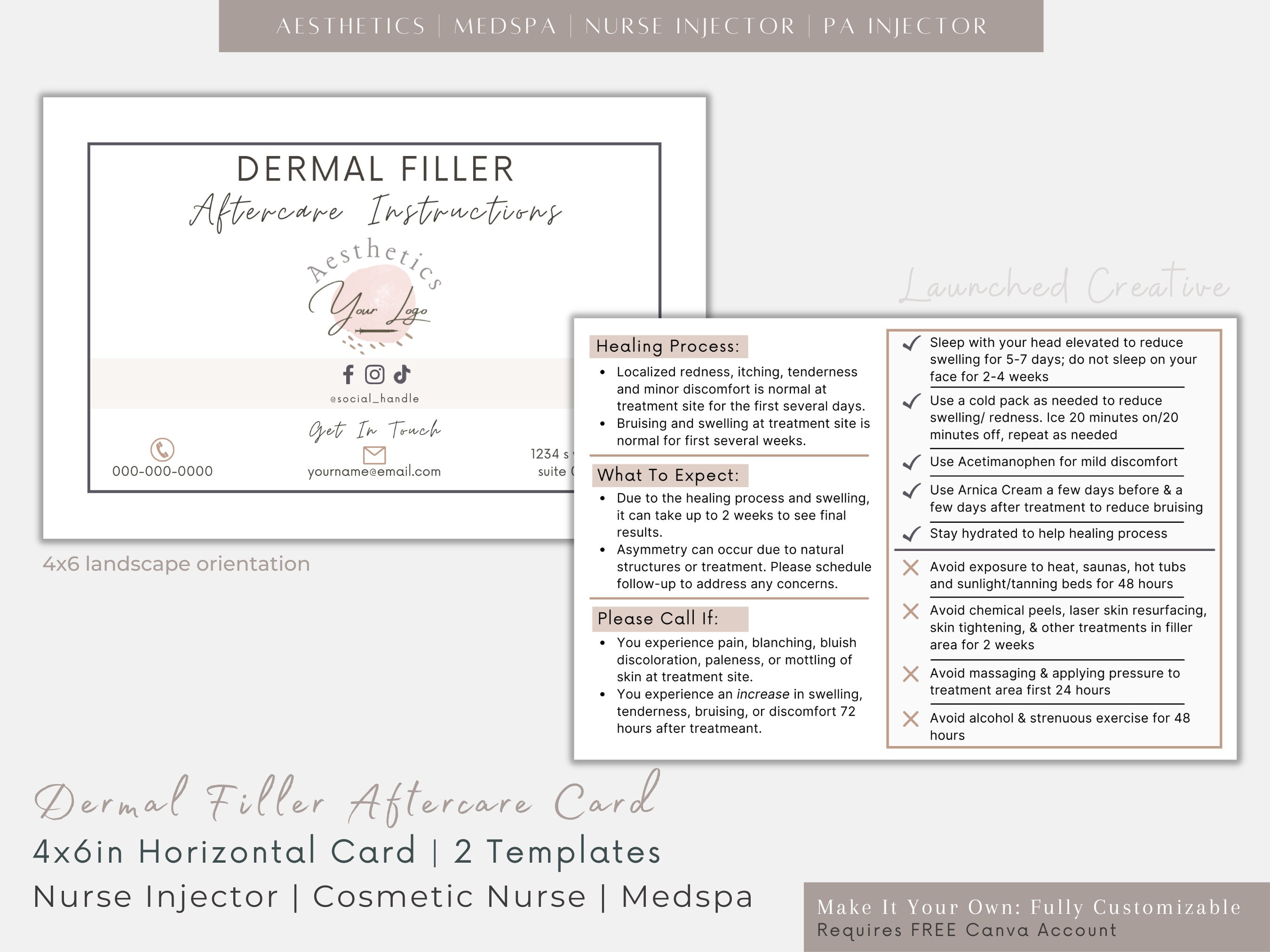Filler Aftercare Card Printable Filler Aftercare Instructions Template ...