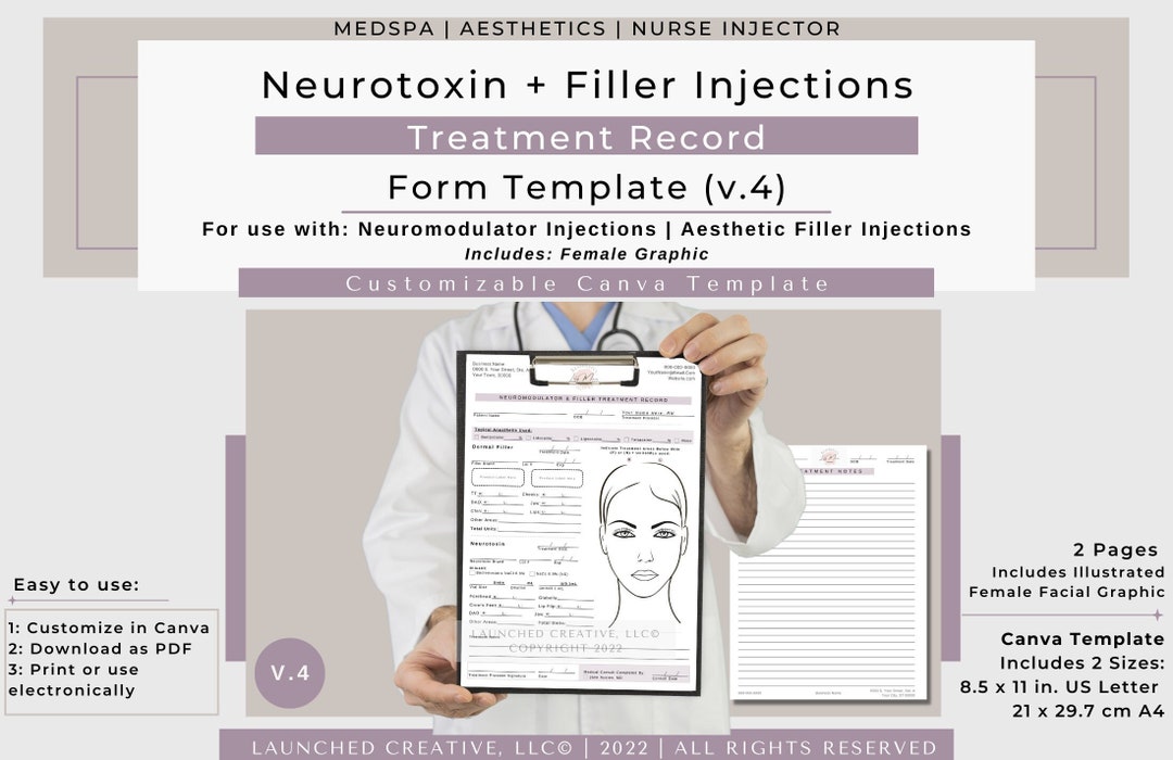 Filler Neurotoxin Injection Treatment Record Form Template Aesthetic ...