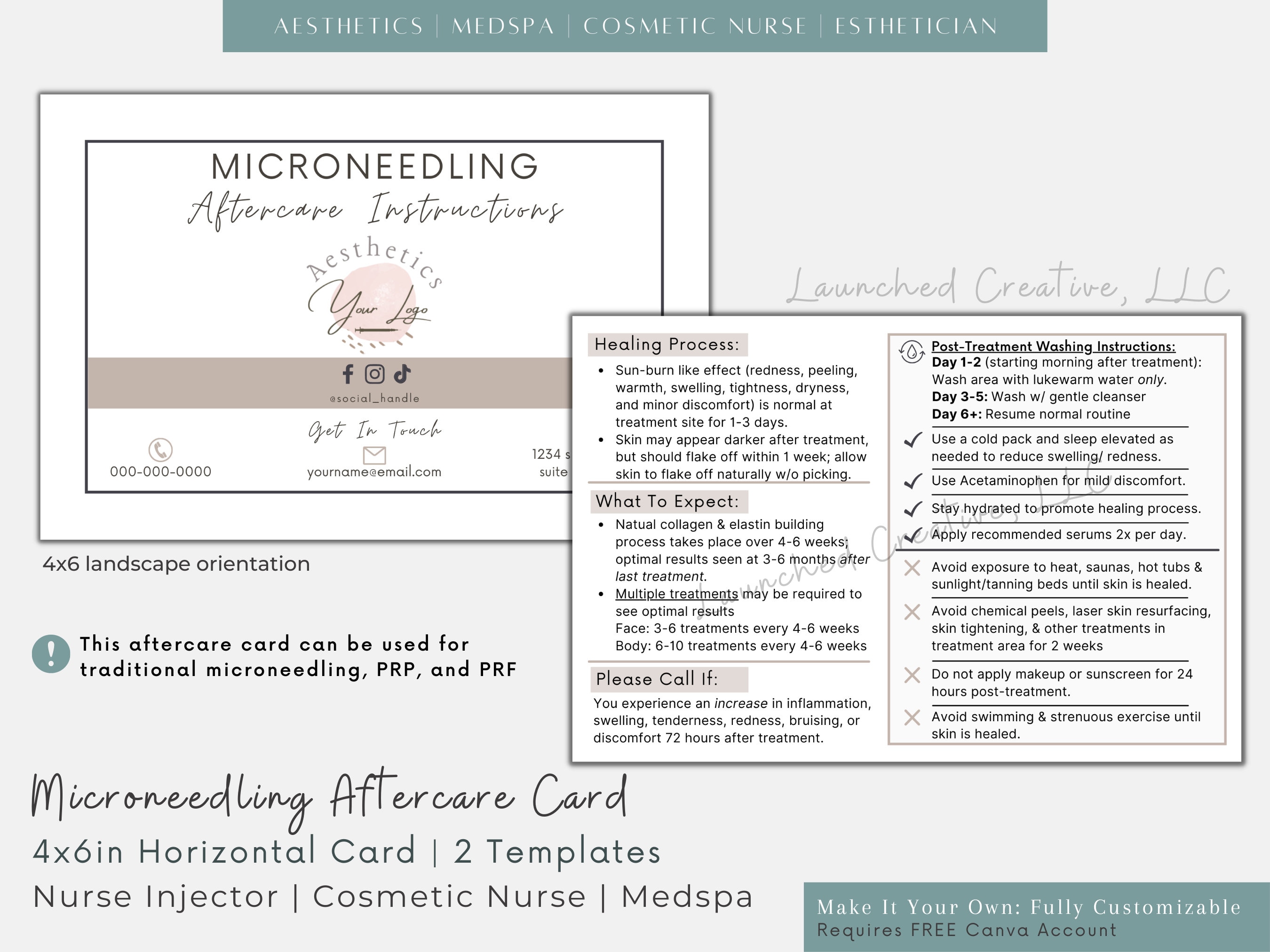 Microneedling Aftercare Card | Printable Microneedle PRP Aftercare ...