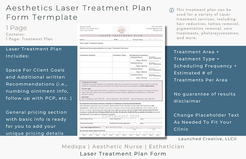 Laser Treatment Plan Form Laser Hair Tattoo Vein Acne Consult Treatment ...