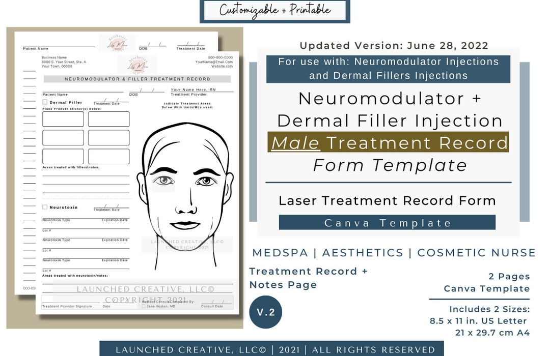 Filler Neurotoxin MALE Treatment Record Form | Botox® Dysport® Filler ...