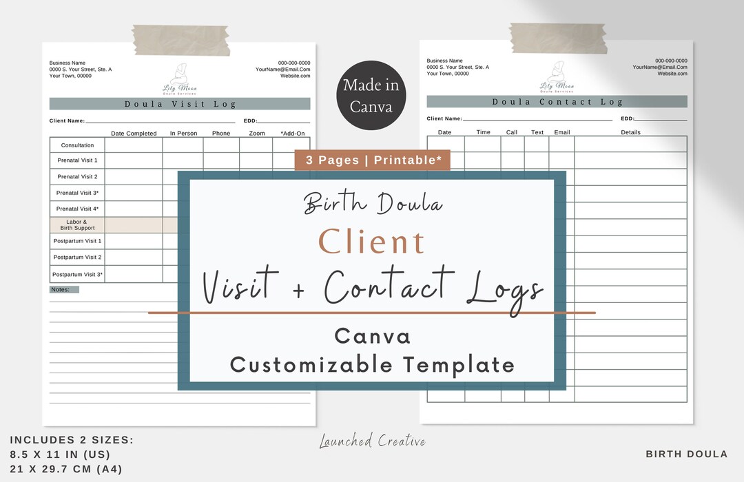 Birth Doula Client Visit Phone Logs | Virtual Doula | Birth Doula Visit ...