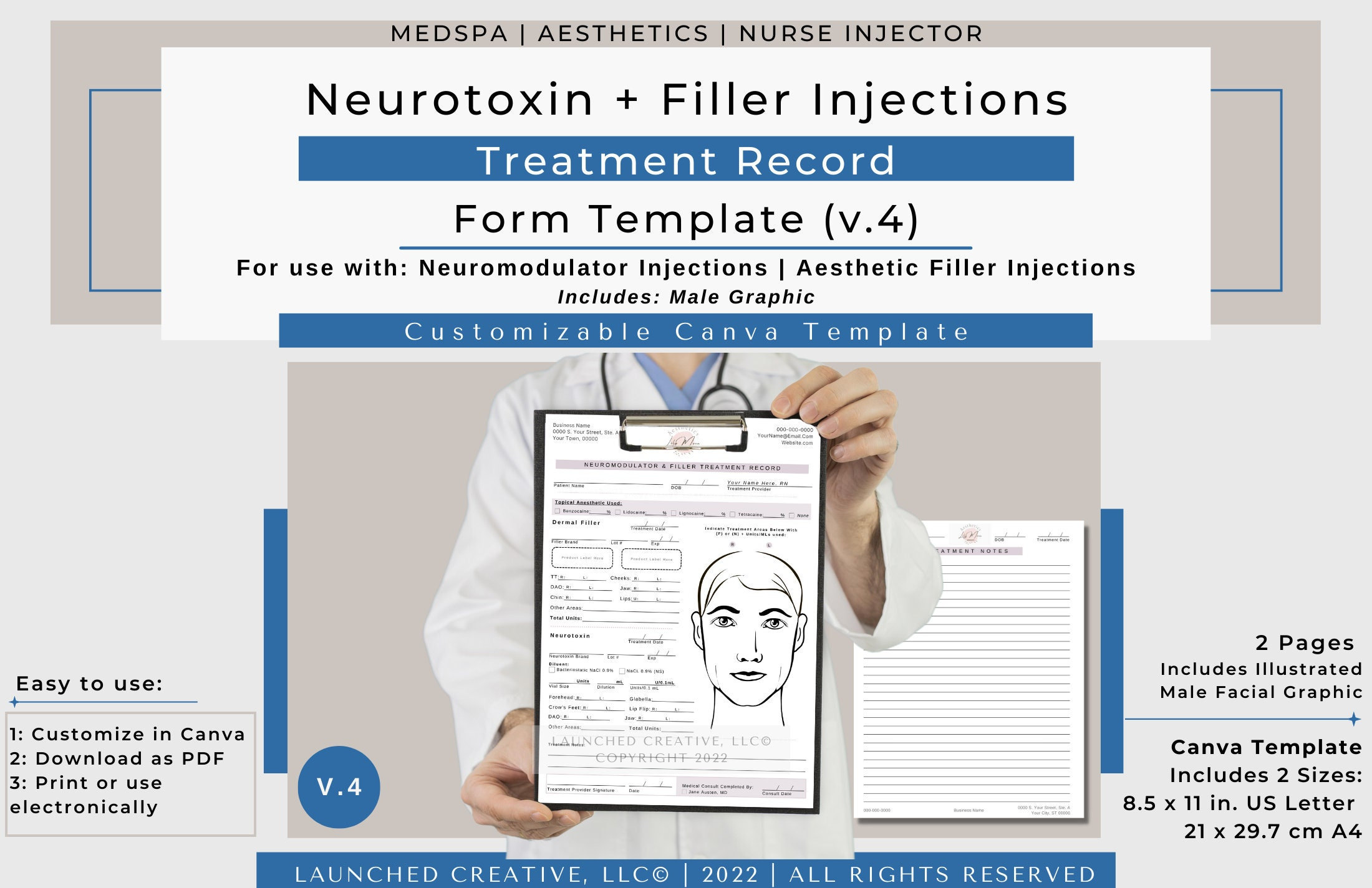 Male Filler Neurotoxin Injection Treatment Record Form Template ...