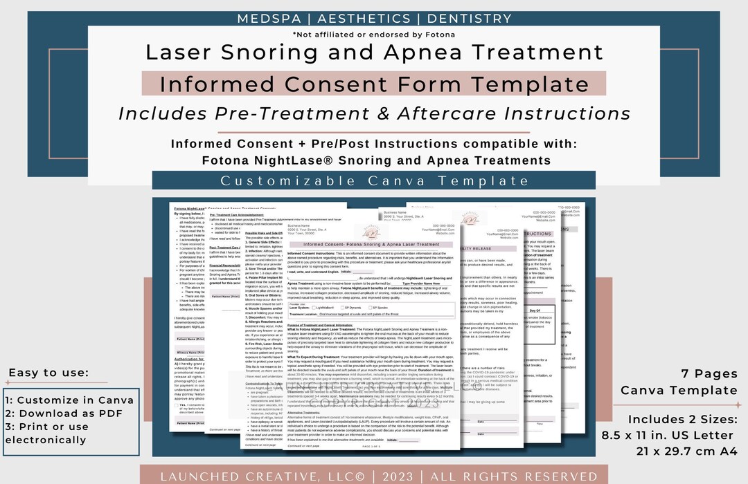 Laser Snoring Apnea Treatment Consent Form Template | Fotona Nightlase ...
