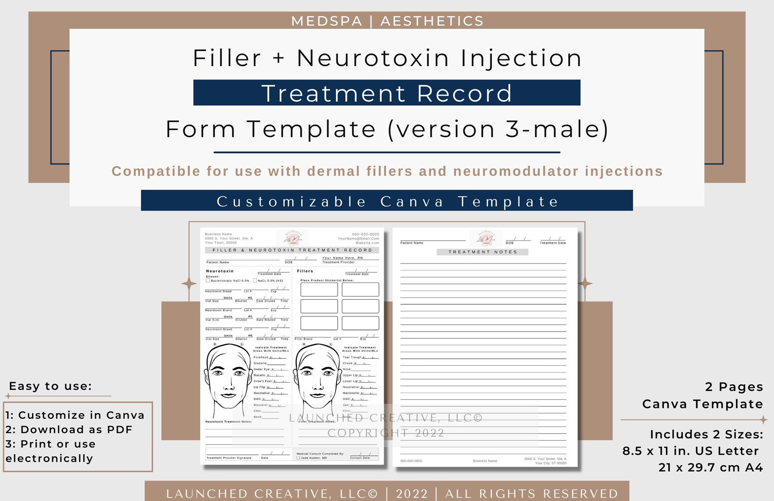 Dermal Filler Neurotoxin Male Treatment Record Form Template ...