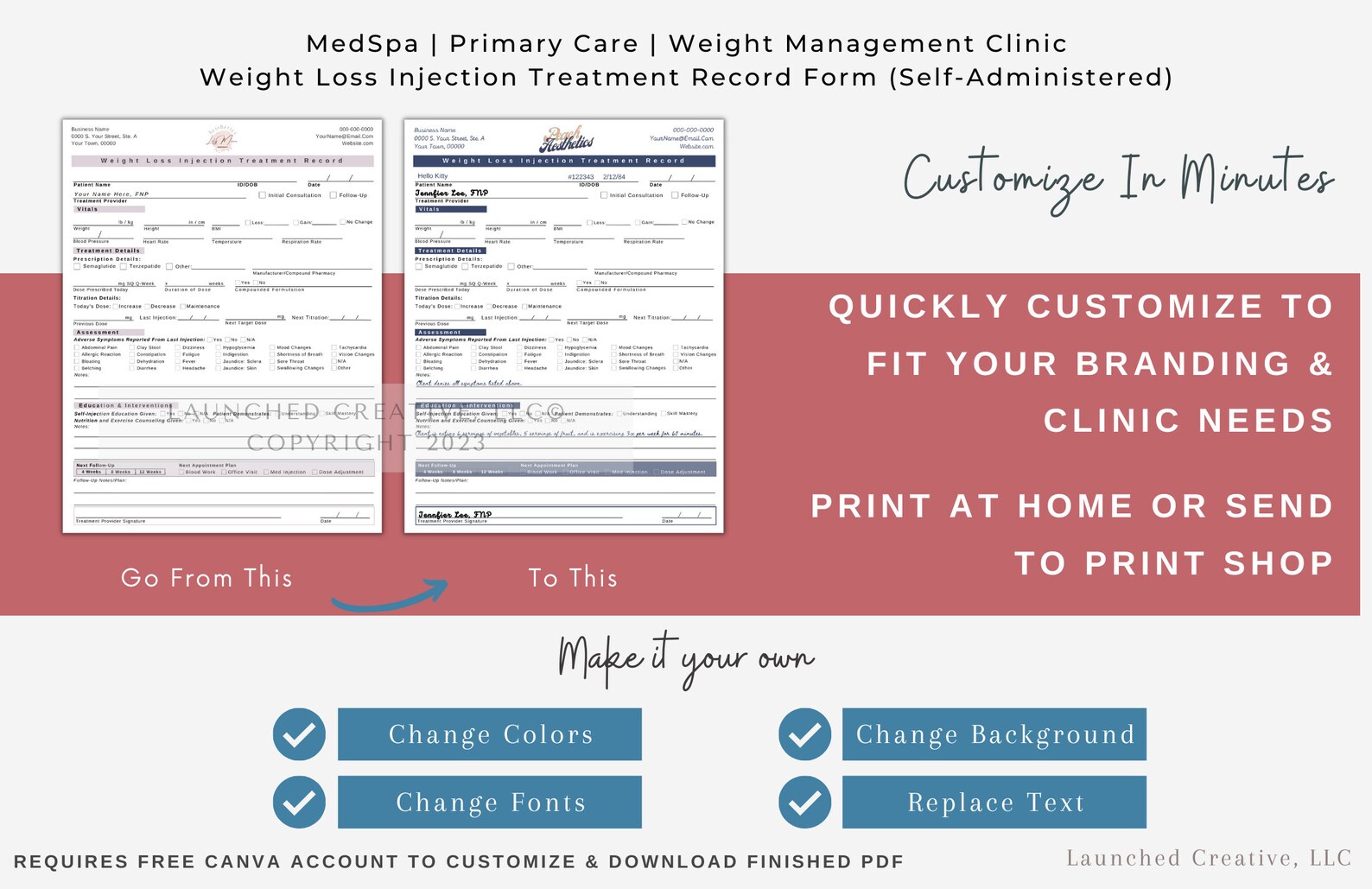 Weight Loss Injection Treatment Record Form Template V2 | Semaglutide ...