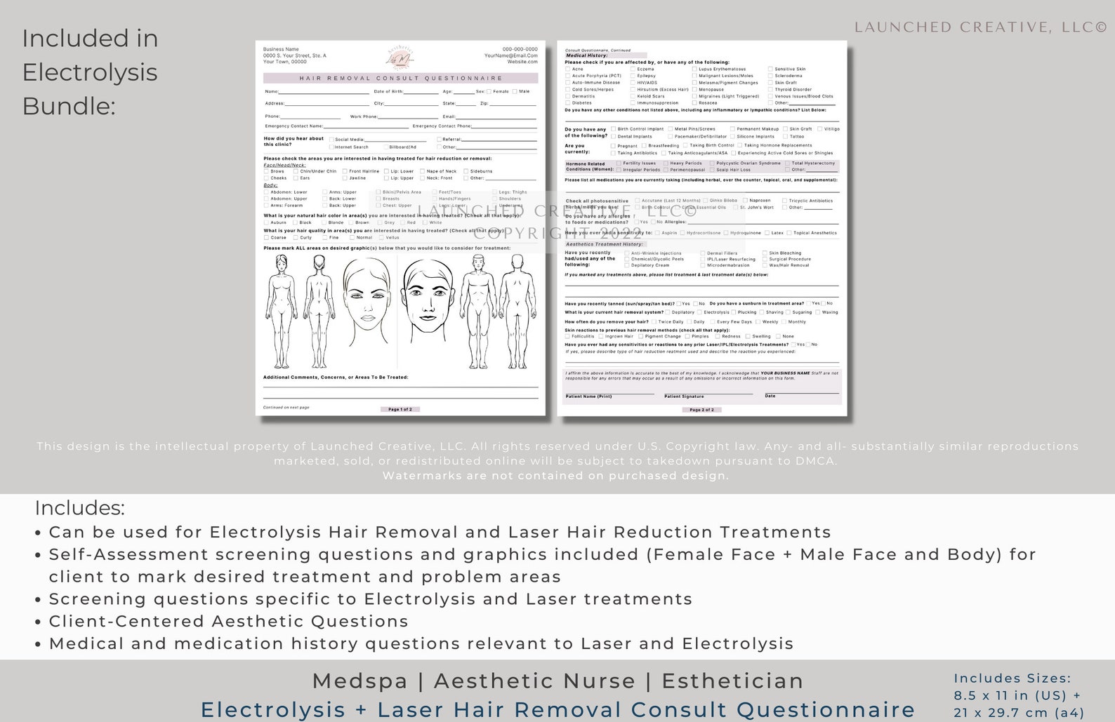 Electrolysis Hair Removal Form Bundle Electrolysis Consent Electrolysis ...