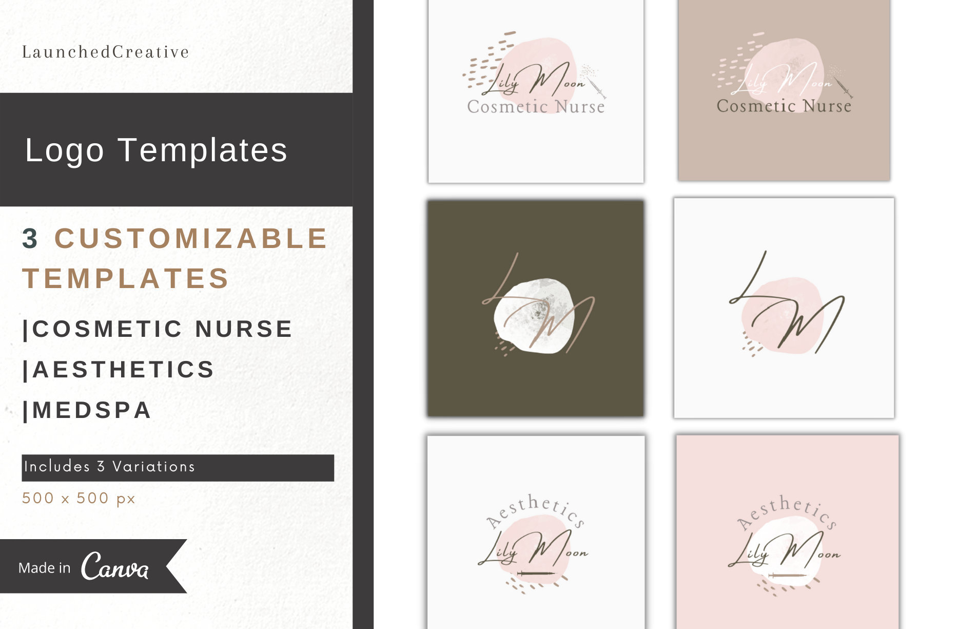Nurse Injector Premade Logo Medspa Boho Logo Kit Pink Logo Template ...