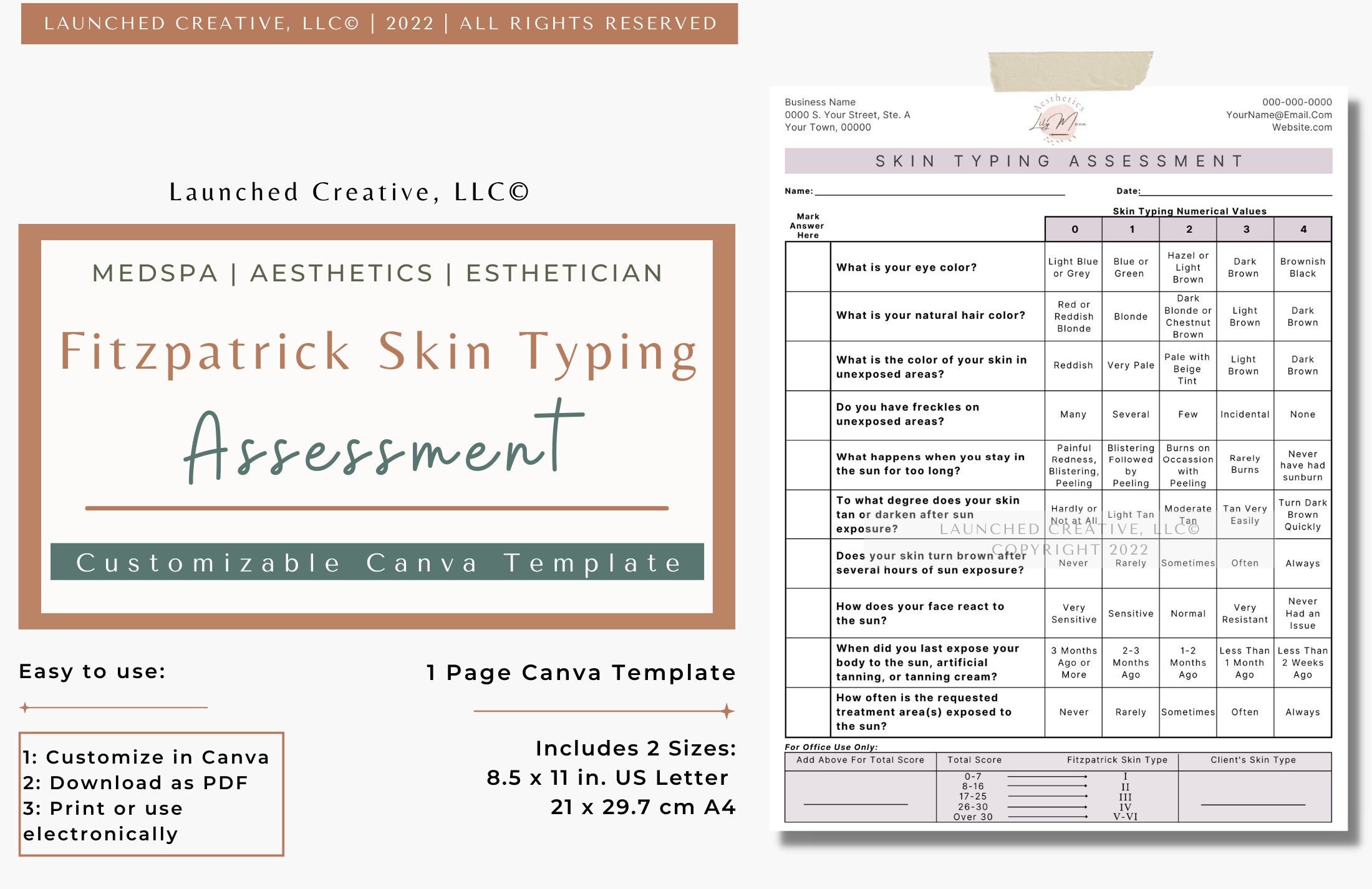 Skin Typing Assessment Form Template Fitzpatrick Skin Type Analysis ...