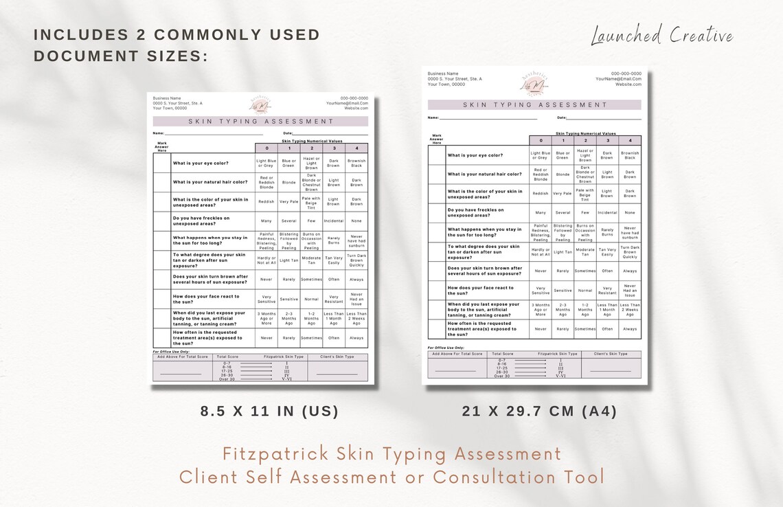 Skin Typing Assessment Form Template Fitzpatrick Skin Type - Etsy