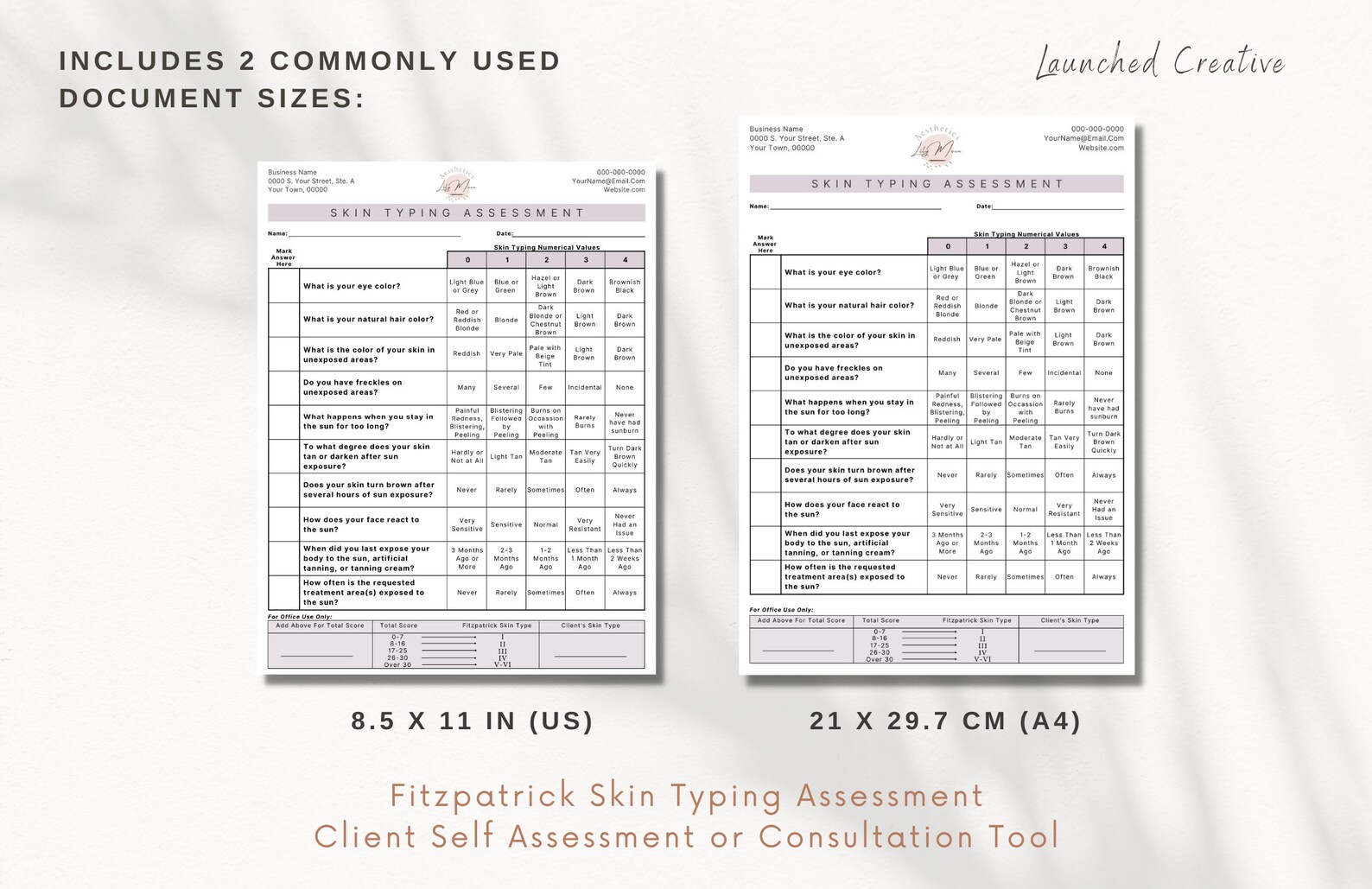 Skin Typing Assessment Form Template Fitzpatrick Skin Type - Etsy
