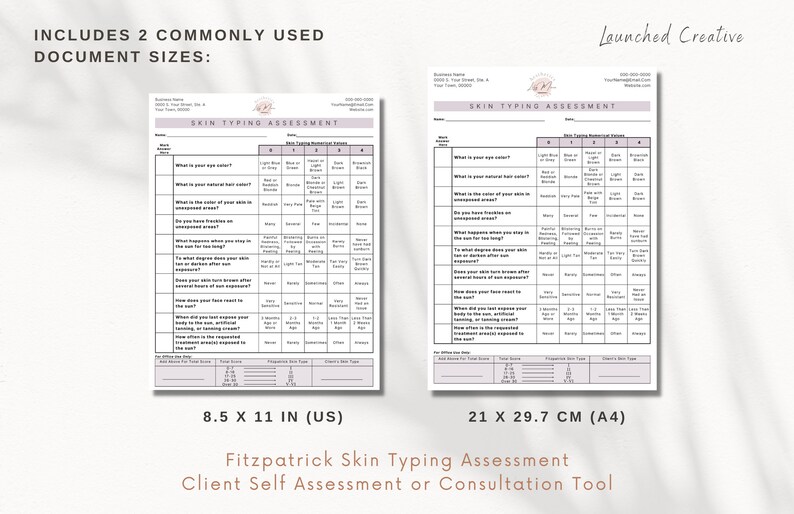 Skin Typing Assessment Form Template Fitzpatrick Skin Type - Etsy