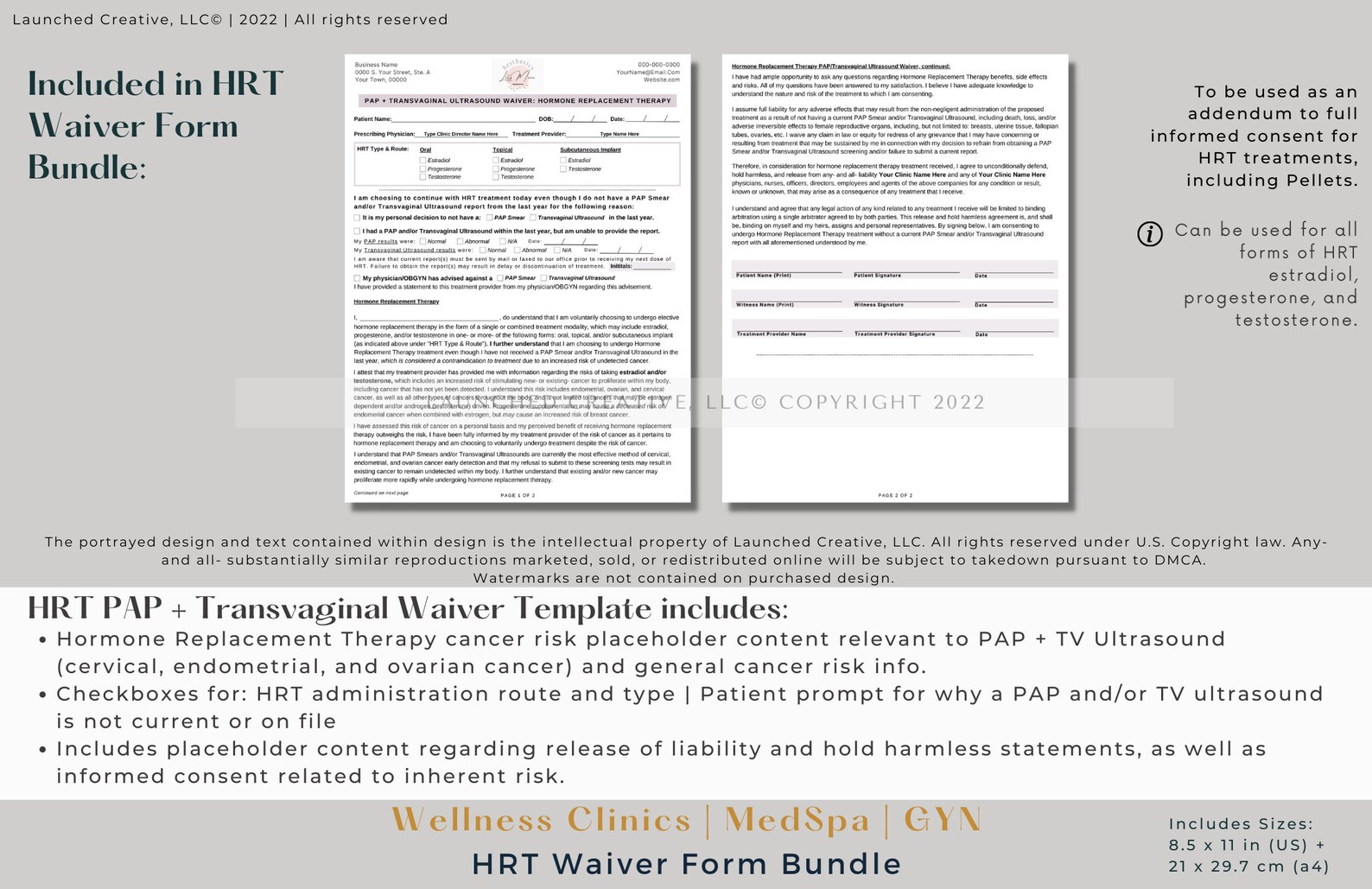 HRT Waiver Form Bundle TRT Prostate Cancer Waiver Mammogram Waiver PAP ...