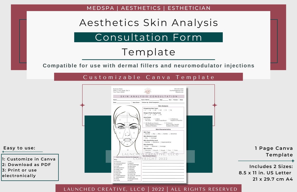 Skin Analysis Consultation Form Template Esthetician - Etsy
