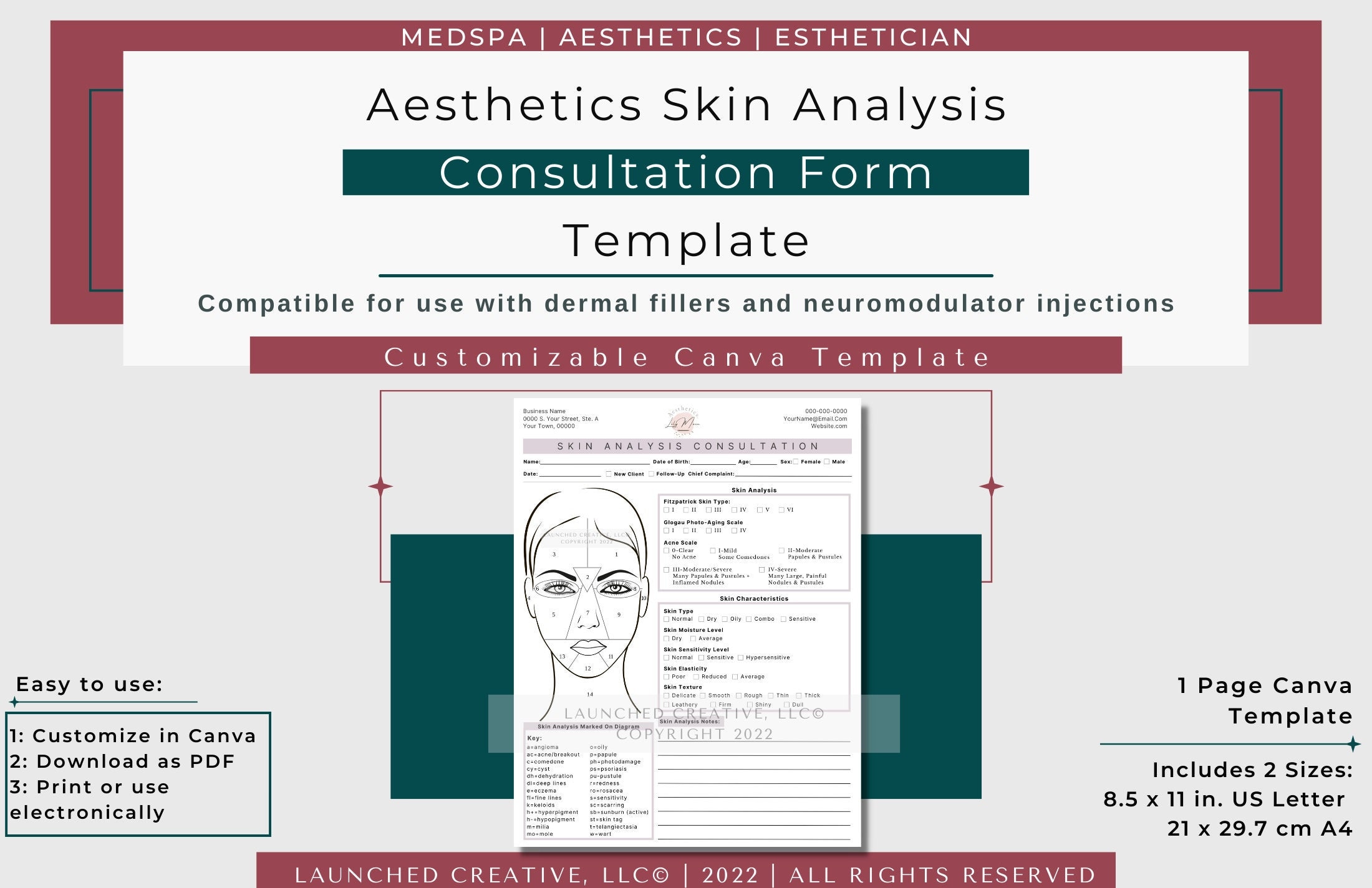 Skin Analysis Consultation Form Template Esthetician - Etsy Australia
