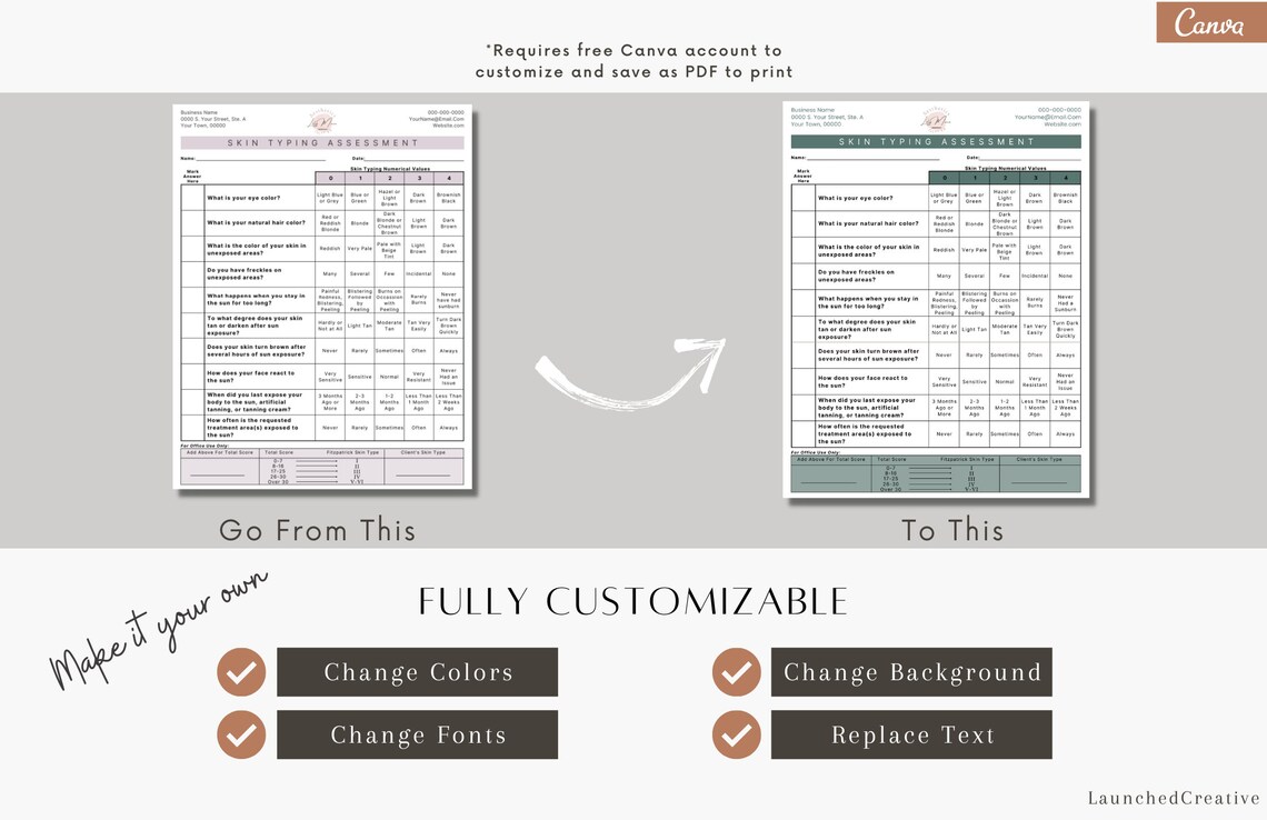 Skin Typing Assessment Form Template Fitzpatrick Skin Type - Etsy