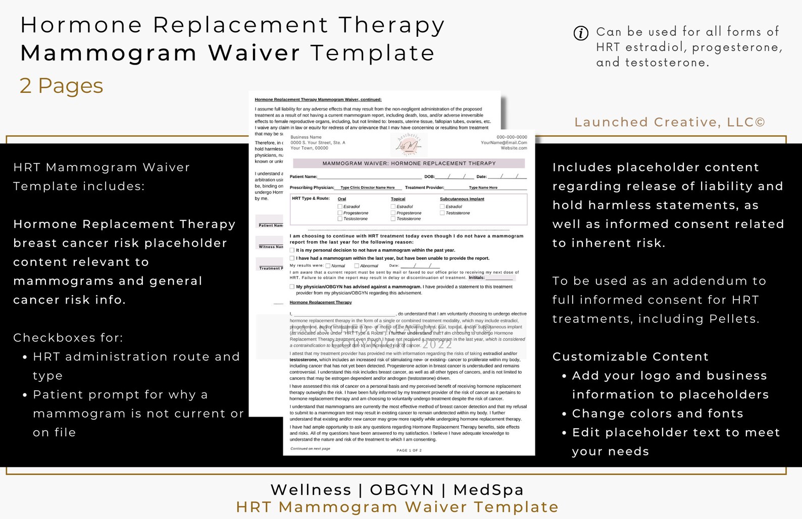 Hormone Replacement Therapy Mammogram Waiver Form | HRT Pellet Waiver ...