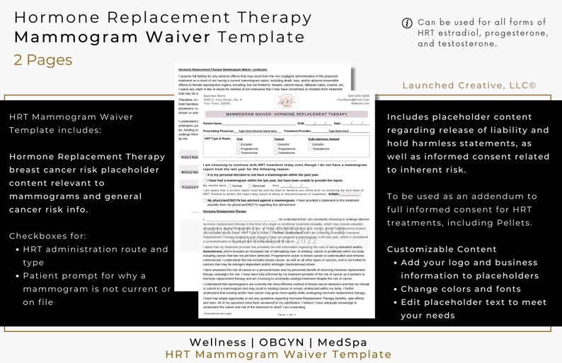 Hormone Replacement Therapy Mammogram Waiver Form | HRT Pellet Waiver ...