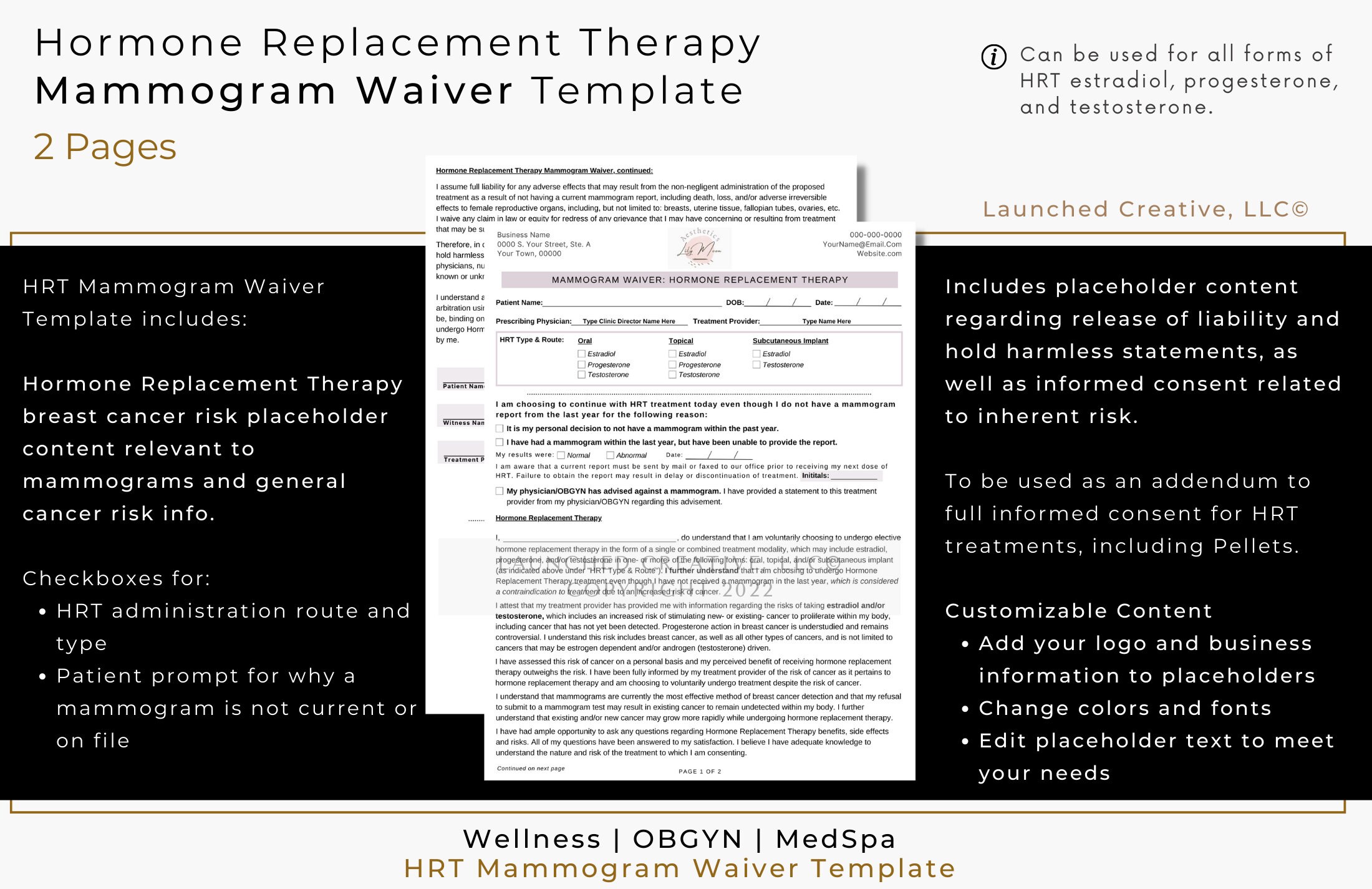 Hormone Replacement Therapy Mammogram Waiver Form | HRT Pellet Waiver ...