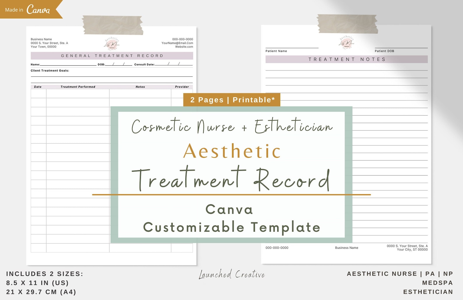 Aesthetic Treatment Record Form Template | General Aesthetics Medspa ...