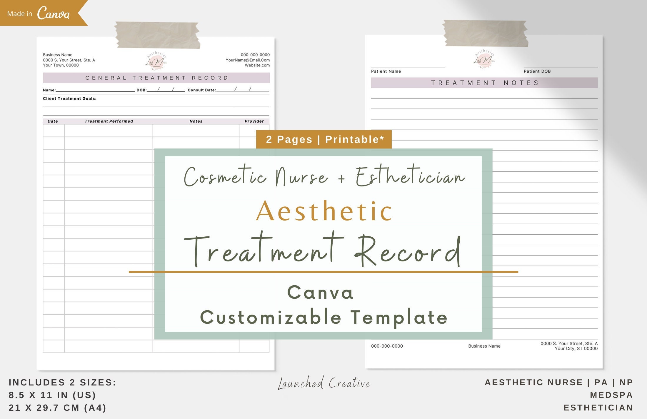 Aesthetic Treatment Record Form Template | General Aesthetics Medspa ...