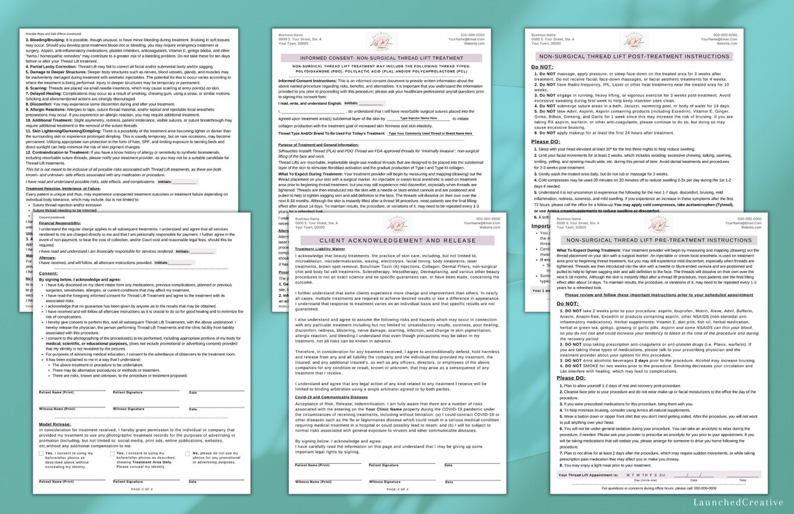 Thread Lift Consent Form Template PDO Thread Lift Silhouette | Etsy UK