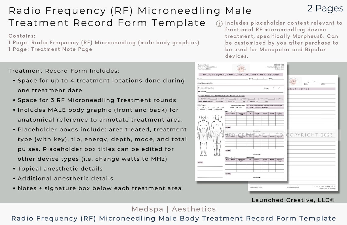 Radio Frequency Microneedling MALE Treatment Record Form RF - Etsy
