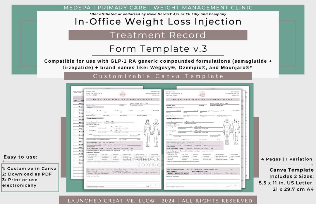 Weight Loss Injection Treatment Record: GLP-1 Form (canva Template) - Etsy