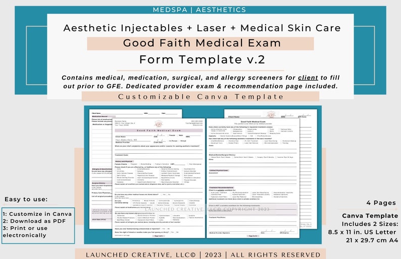 Good Faith Medical Exam Template V2 Aesthetic Injectables Laser Peel ...