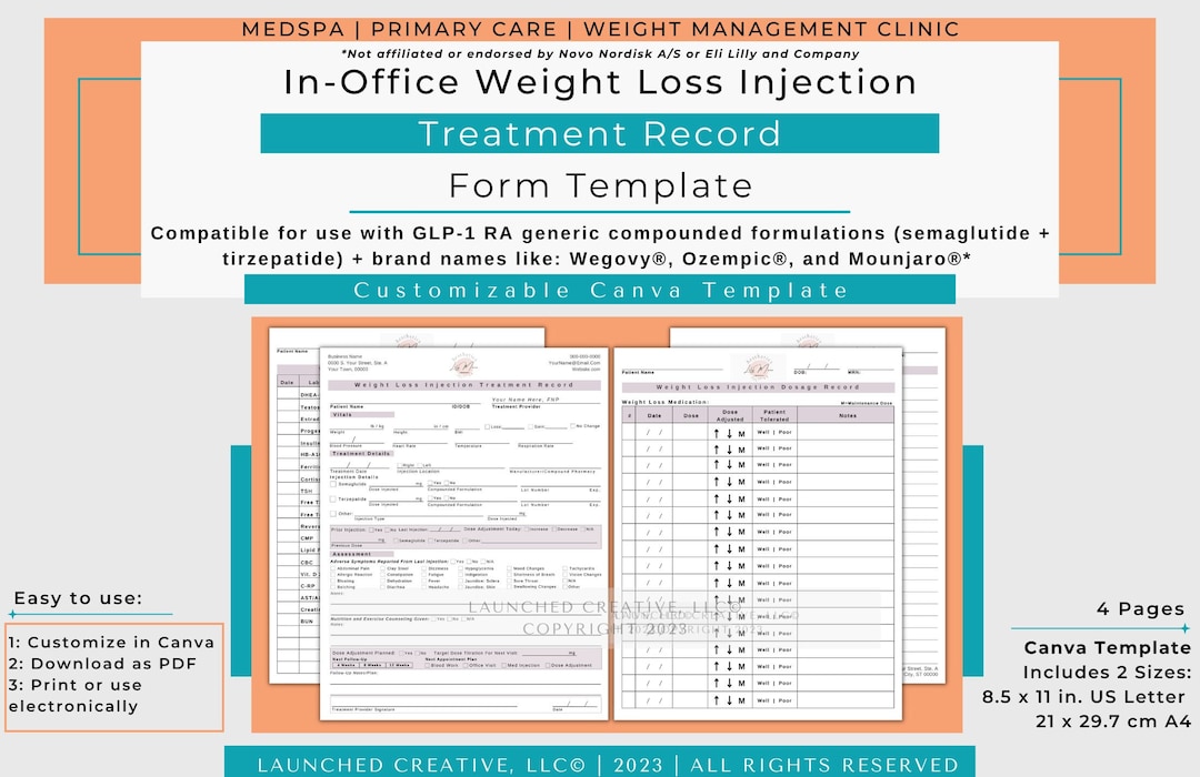 Weight Loss Injection Treatment Record Form Template | Semaglutide ...