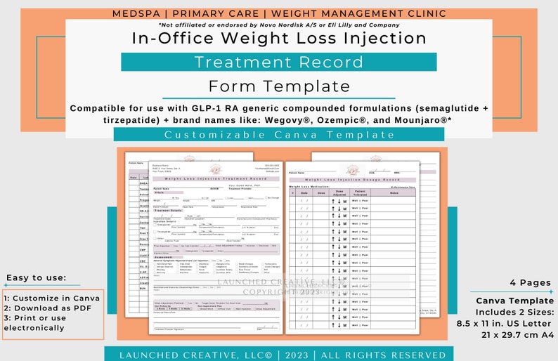 Weight Loss Injection Treatment Record Form Template | Semaglutide ...