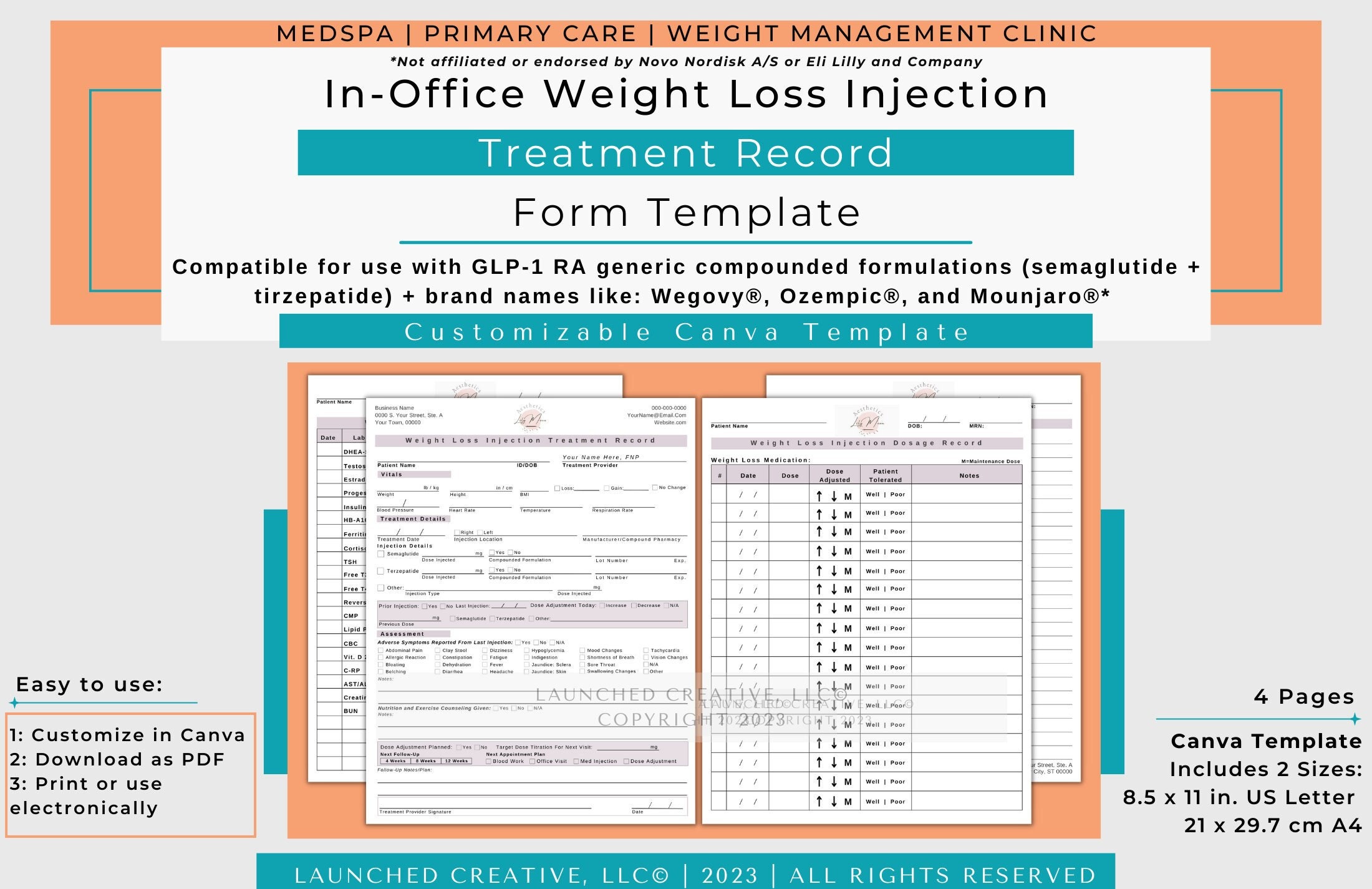 Weight Loss Injection Treatment Record Form Template | Semaglutide ...