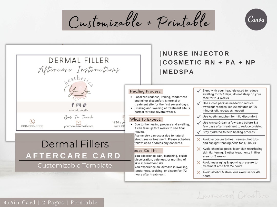 Filler Aftercare Card Printable Filler Aftercare Instructions Template ...
