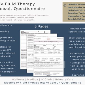 IV Infusion Intake Consult Questionnaire Form Template | IV Fluid ...