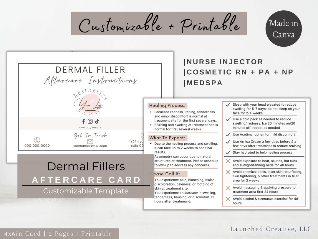 Filler Aftercare Card | Printable Filler Aftercare Instructions ...
