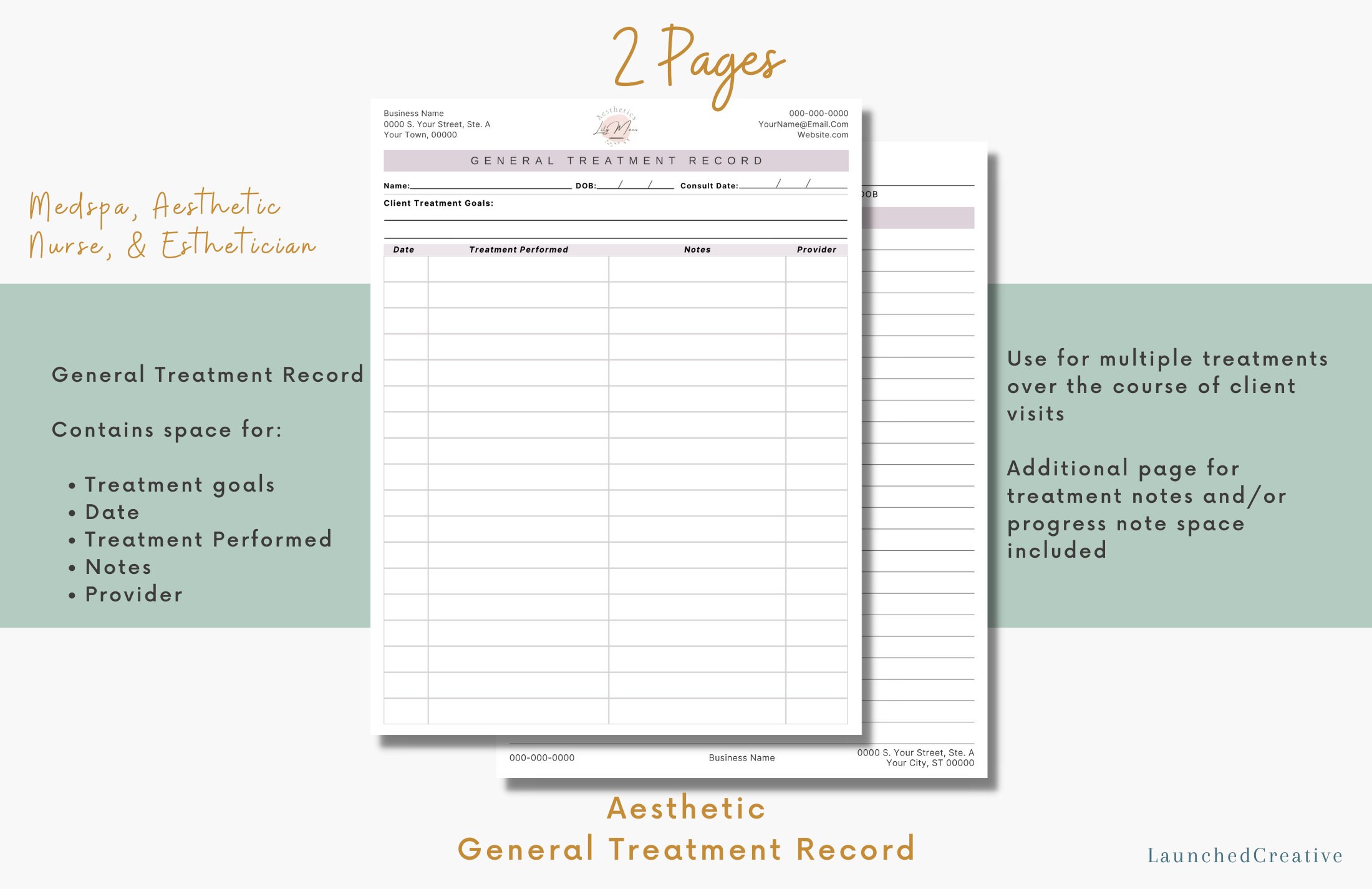 Aesthetic Treatment Record Form Template General Aesthetics Medspa ...