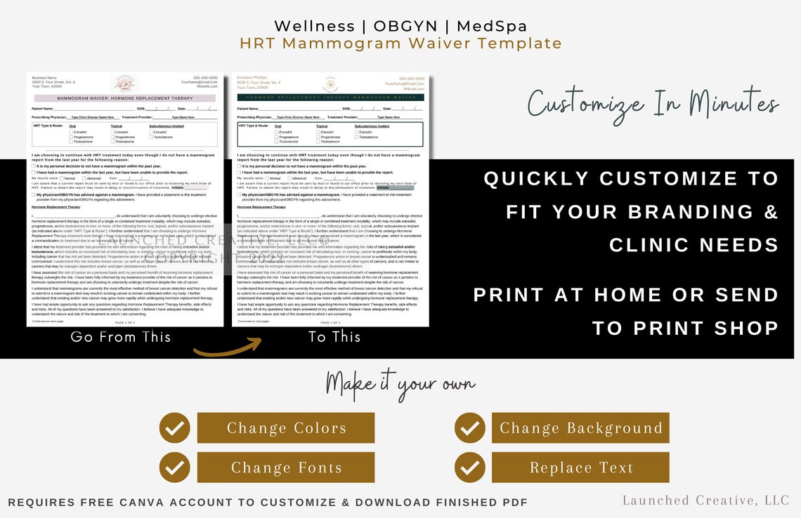 Hormone Replacement Therapy Mammogram Waiver Form | HRT Pellet Waiver ...