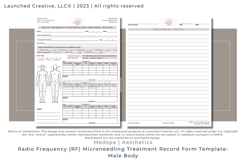 Radio Frequency Microneedling MALE Treatment Record Form RF Microneedle ...