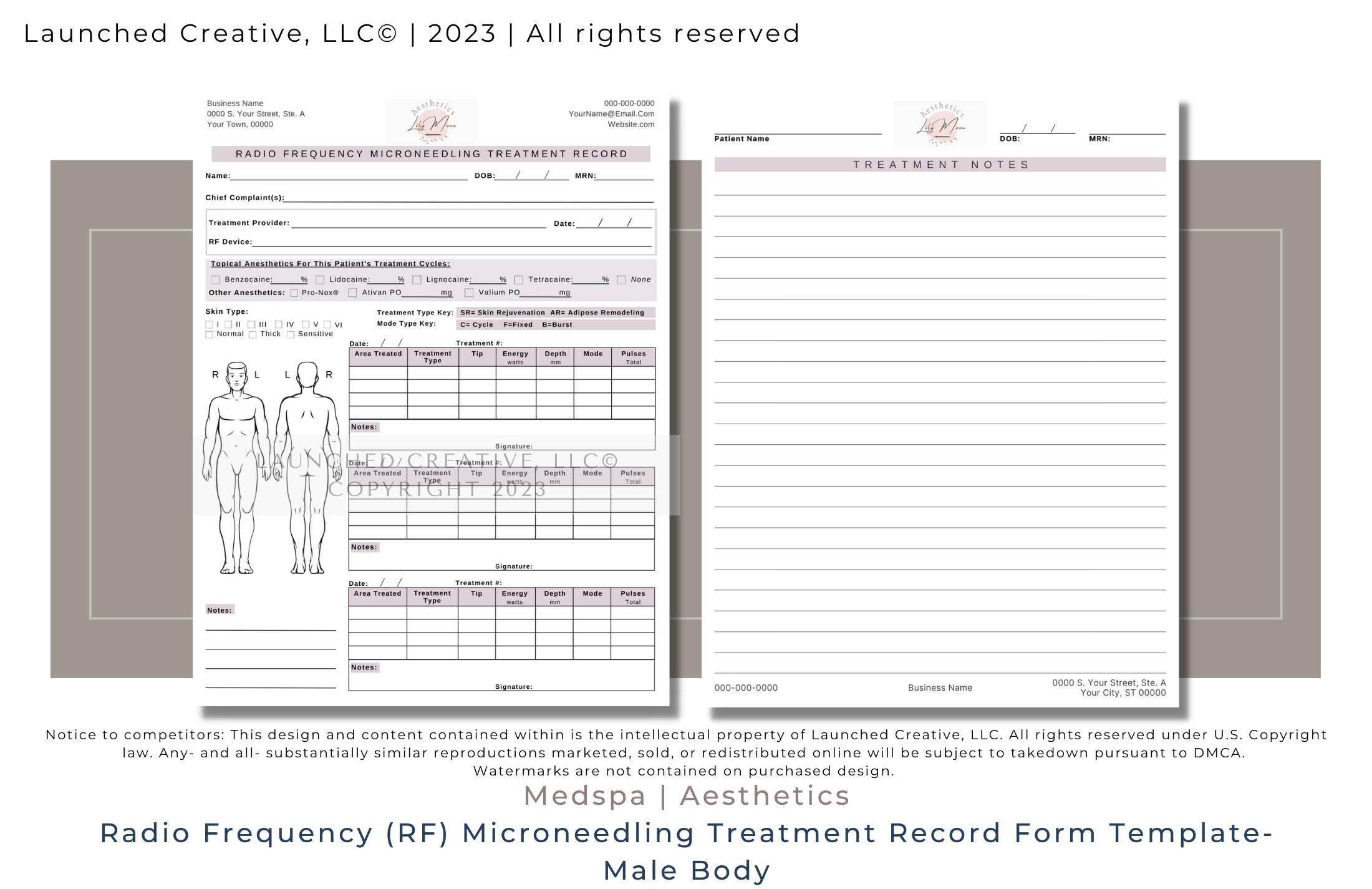 Radio Frequency Microneedling MALE Treatment Record Form RF Microneedle ...