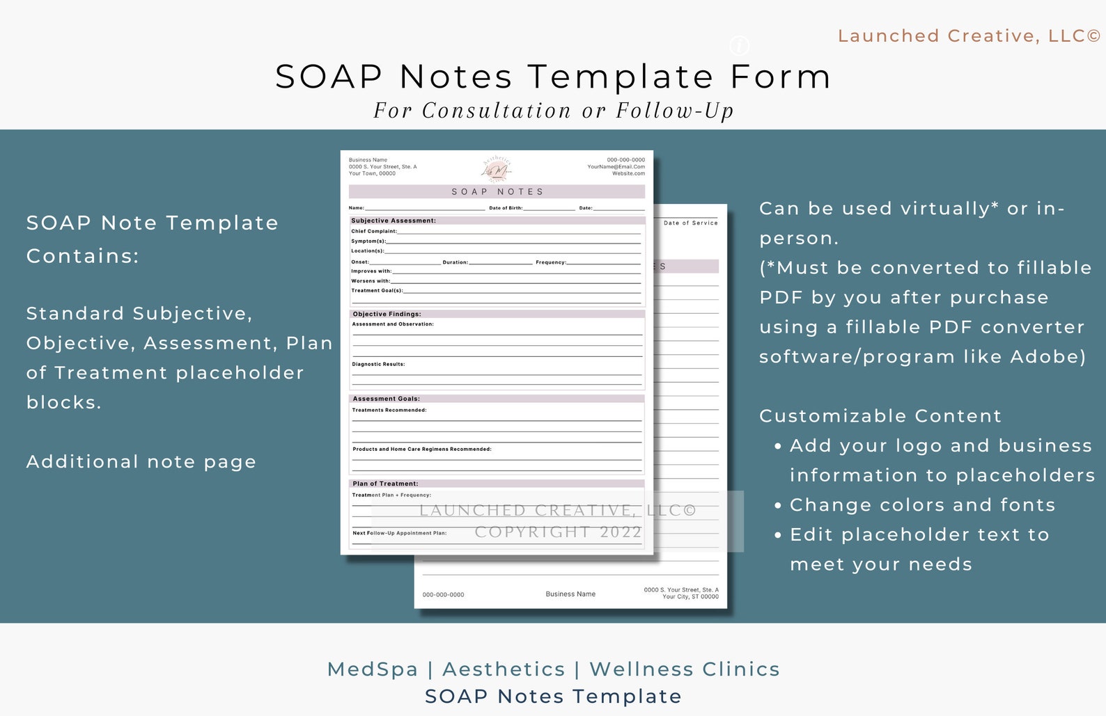 SOAP Note Template | Aesthetic Medspa Esthetician SOAP Note ...