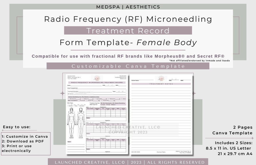 Radio Frequency Microneedling Treatment Record Form | RF Microneedle ...