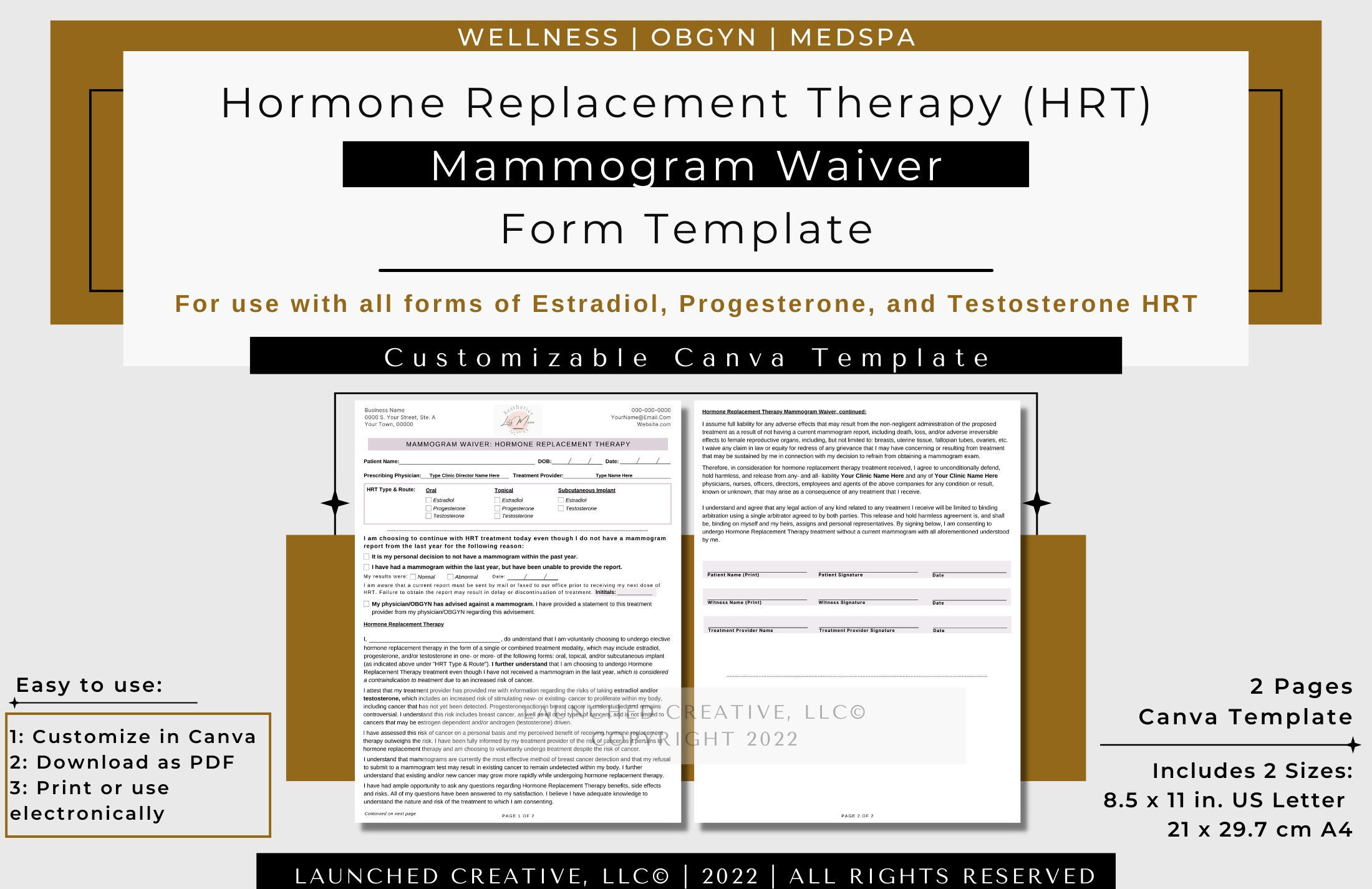 Hormone Replacement Therapy Mammogram Waiver Form | HRT Pellet Waiver ...