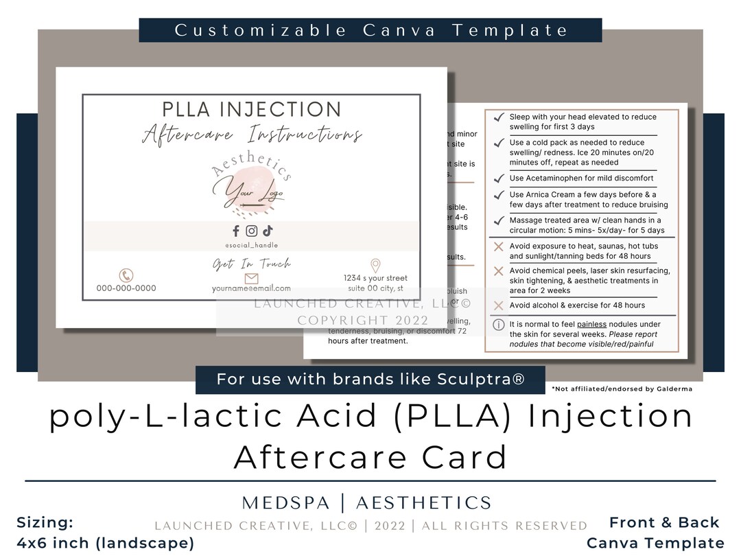 PLLA Sculptra® Collagen Stimulating Injection Aftercare Card | PLLA ...