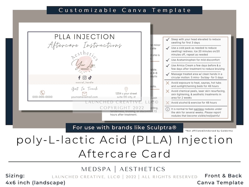 PLLA Sculptra® Collagen Stimulating Injection Aftercare Card | PLLA ...