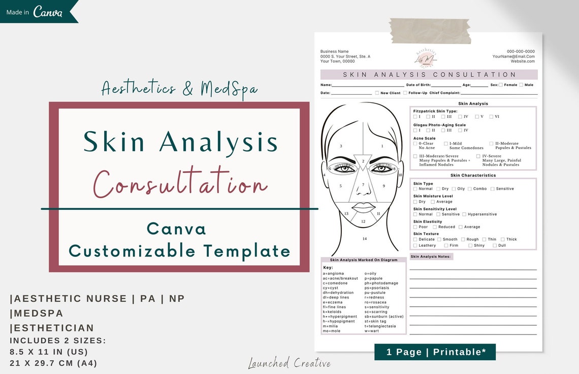Skin Analysis Consultation Form Template Esthetician | Etsy Canada