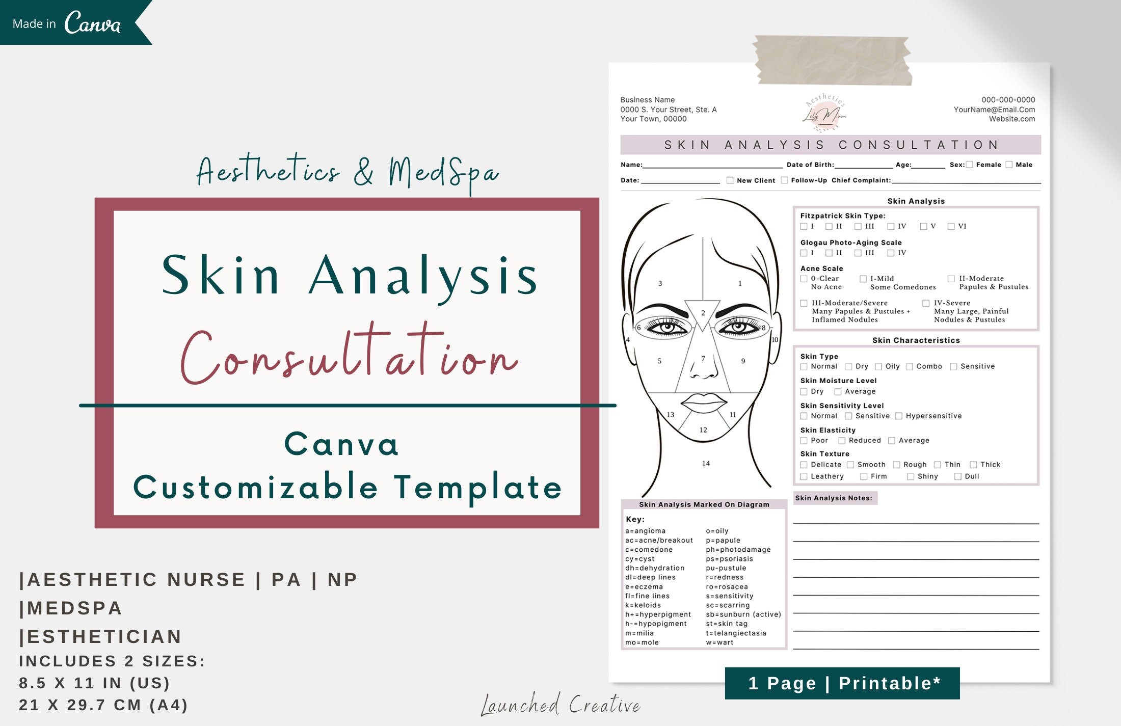 Skin Analysis Consultation Form Template Esthetician | Etsy Canada
