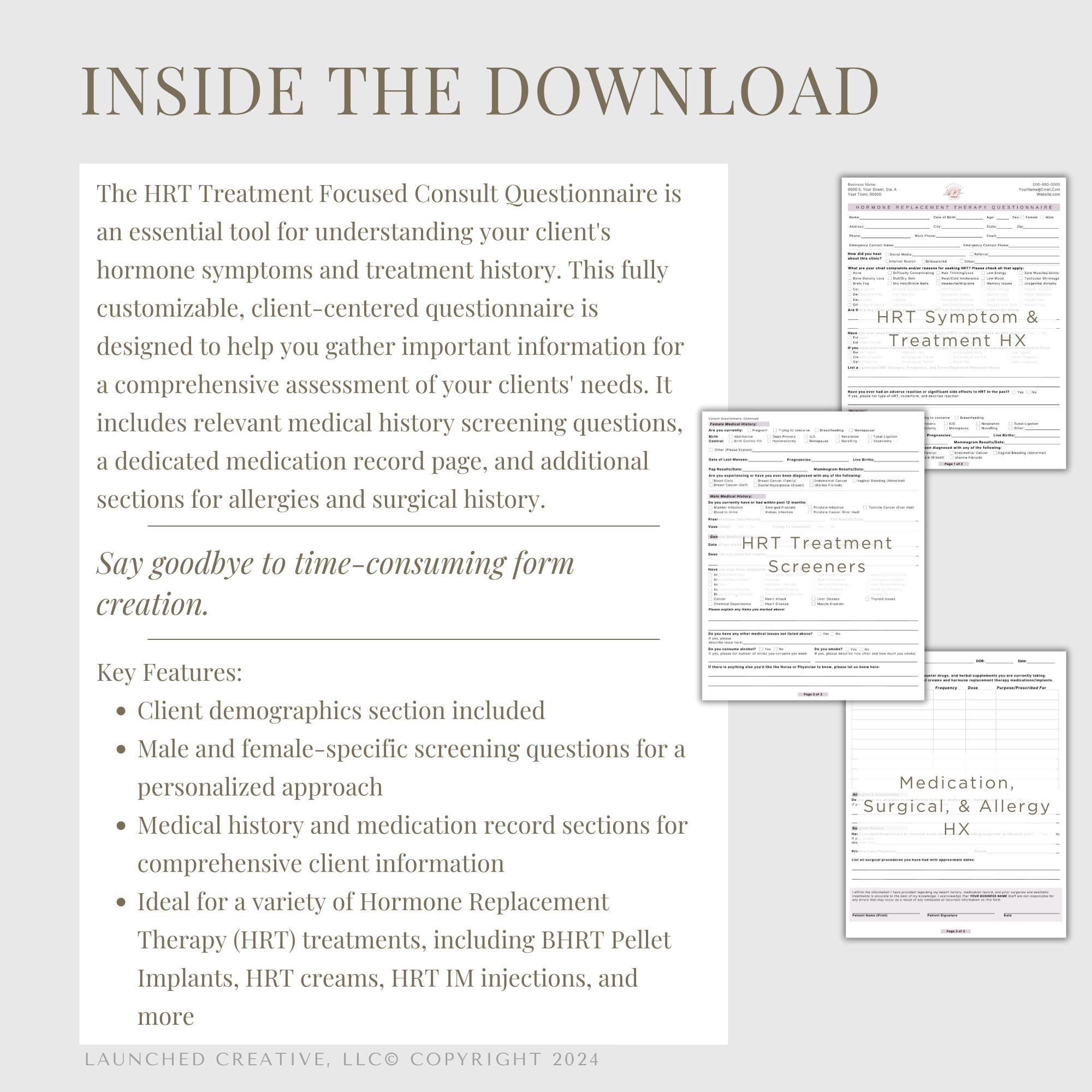 Hormone Replacement Therapy Intake Questionnaire Form Template ...