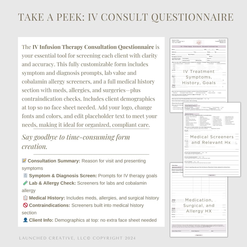 IV Therapy Form Template Bundle | Elective IV Infusion Consult | IV ...