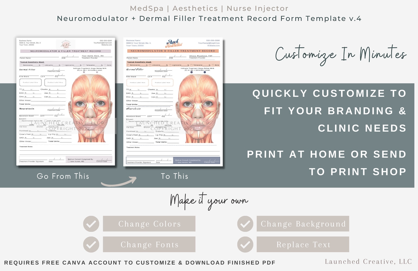 Filler Neurotoxin Injection Treatment Record Form Template Aesthetic ...